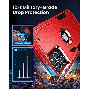 Scutum Designed for iPhone 14 Pro Max Case,[10 FT Military Grade Drop Protection] with [Screen Protector], 3 in 1 Non-Slip Heavy Duty Shockproof Phone Case,6.1 Inch, Red