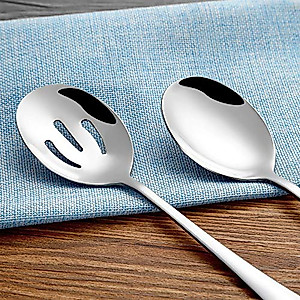 Serving Spoon Sets, Includes 2 Serving Spoons and 2 Slotted Serving Spoons, 8 3/4" Stainless Steel Buffet Banquet Spoons
