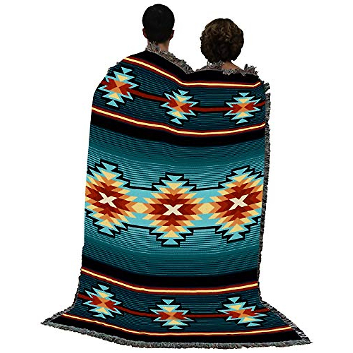 Pure Country Weavers Aydin Turquoise Blanket - Southwest Native American Inspired - Gift Tapestry Throw Woven from Cotton - Made in The USA (72x54)