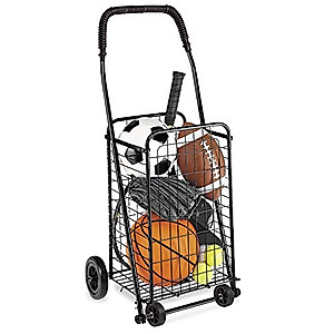 DMI Utility Cart with Wheels, Grocery and Shopping Cart, Laundry Cart, Stair Climber Cart, Lightweight, Holds up to 90 Pounds, Compact and Foldable, Black