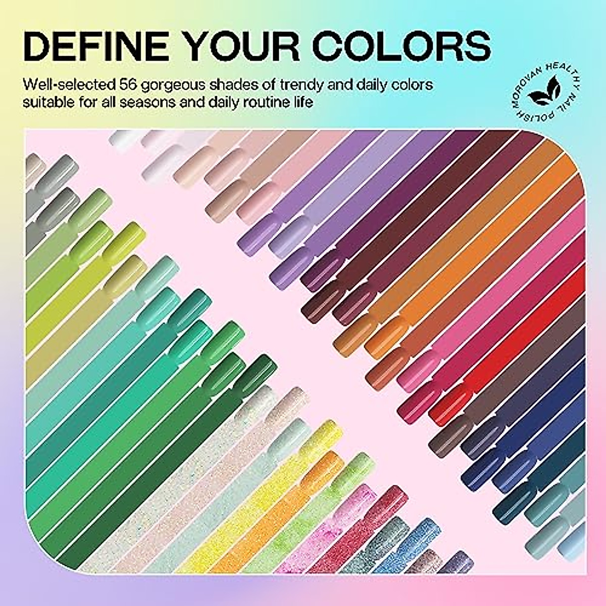 Morovan Acrylic Powder Set: 56 Colors Acrylic Nail Powder with Pure & Glitter Nail Acrylic Powder for Acrylic Nails Extension Nail Carving No Nail Lamp Needed for Women Girls