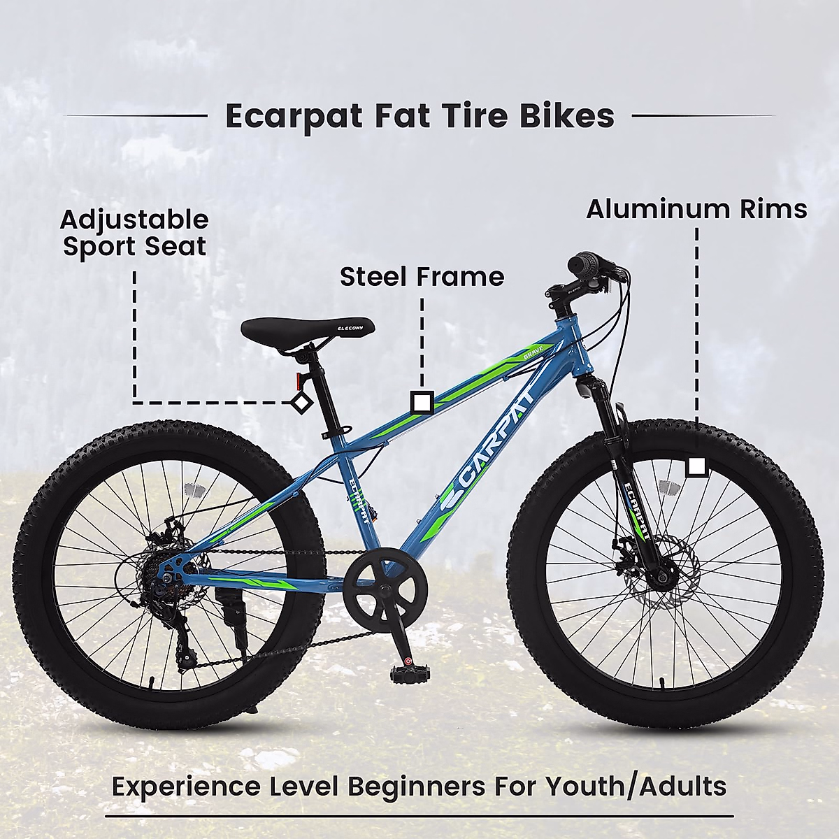 ZLECTIO Mountain Bike with 7 Speeds and High-Carbon Steel Frame, 24 Inch Fat Tire Bikes for Men and Women, Adult/Youth Road Bicycle for Urban Commuter