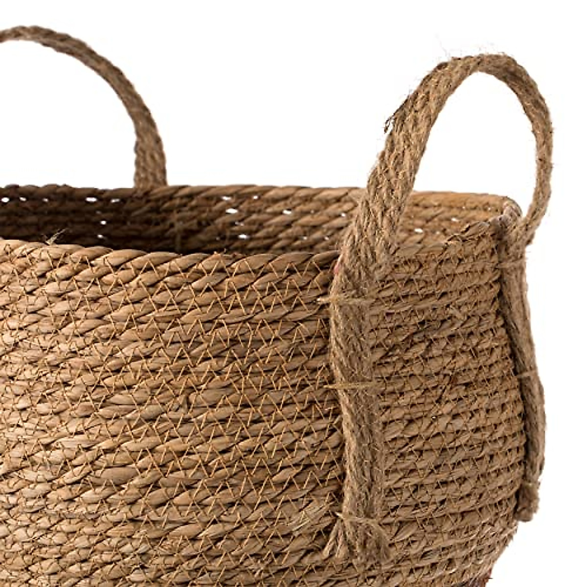 Straw Decorative Round Storage Basket Set of 2 with Woven Handles for the Playroom, Bedroom, and Living Room