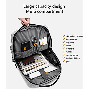 15.6 inch Laptop Backpack for Men, Slim Lightweight Business Travel Backpack Waterproof,Computer Backpack with usb charging port, All Black College Backpack with Laptop Compartment （Grey）