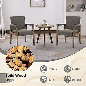 Kmax Modern Dining Chairs Faux Leather Kitchen Arm Chairs Upholstered Accent Chairs Set of 2 with Wooden Legs for Dining Room, Living Room, Bedroom, Grey