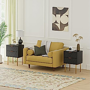 Aobafuir Night Stand, Modern Nightstand with Drawers, End Tables Living Room, Small Gold Side Table for Bedroom, Bedside Furniture (12-Black Diamond, 2 Drawer)