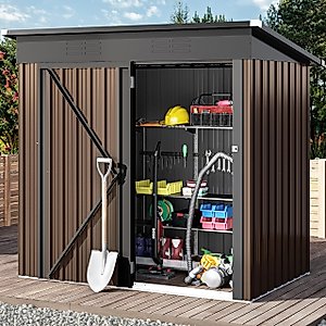 DWVO Outdoor Storage Shed 5x3FT, Heavy Duty Metal Tool Sheds Storage House with Single Lockable Door & Air Vent for Garden, Patio, Lawn to Store Bikes, Trash Bins, Tools, Lawnmowers,Brown