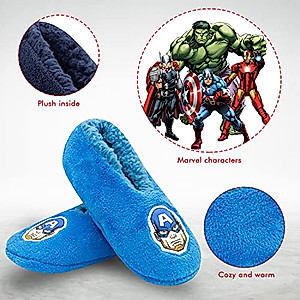Marvel Socks and House Slippers, Captain America Fuzzy Baba House Slipper Socks for Kids, Grippers, 2-Pack Kids Fuzzy Socks