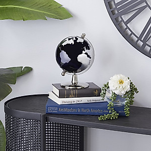 Deco 79 Stainless Steel Metal Globe with Silver Accents, 6" x 6" x 8", Black