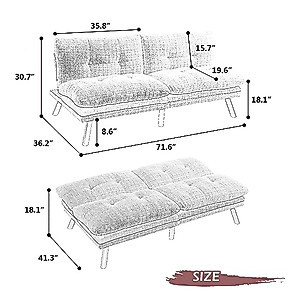 Modern Futon Loveseat Sofa Couch,71”Convertible Futons Sofa Bed for Compact Living Space,Adjustable Couch with Metal Legs,Upholstered Lounge Love Seat Bed for Living Room, Bedroom (Wine Red)