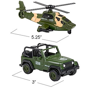 ArtCreativity Military Toy Playset for Kids, 2-Piece, Includes 1 Helicopter Toy and 1 Jeep, Durable Diecast Army Toys for Kids, Pretend Play Set for Boys and Girls, Great Birthday Gift