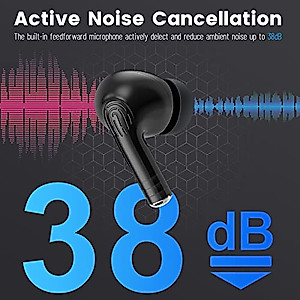 Wireless Earbuds Active Noise Cancelling, Bluetooth 5.1 Ear Buds Deep Bass 24H Playtime with 4 ENC Microphone for Call Clear, IPX7 Waterproof Earphones in-Ear Stereo Headphones for Sports Gaming Black