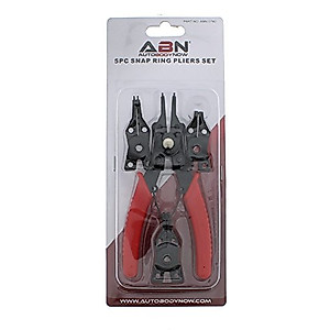 ABN Snap Ring Pliers Set – 5 Pc Interchangeable Jaw Head C Clip Pliers Set – Straight, 45, and 90 Degree Angled Jaws