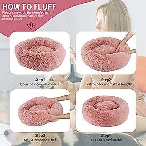 ZEJEUER Cat Bed, Small Dog Bed, Round Donut Washable Plush Fluffy Faux Fur Soft Cushion Beds for Indoor Pets