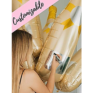 VP Products 6 Piece Champagne Balloon Bouquet + 1 Tassel Garland - Perfect Kit for Bridal Shower, Bachelorette and Birthday Party - 41" Foil Balloon - Silver and Rose Gold Party Decorations