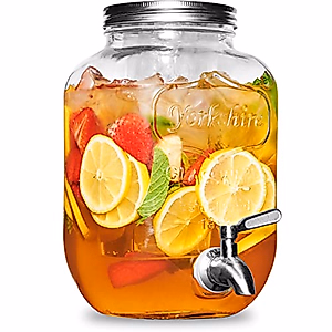 FineDine Glass Drink Dispenser for Fridge - 1 Gallon Water, Laundry Detergent or Beverage Dispenser for BBQ, Picnic, Pool Party and Social Events