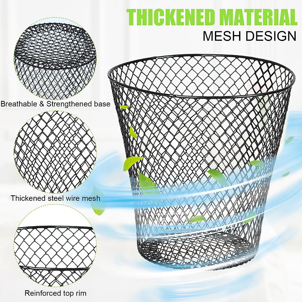 Generic 10 Pack 11inch Black Round Waste Basket,Wire Mesh Desk Metal Trash Garbage Can Wastebasket Recycling Trash Bins Garbage Container for Bedroom Office School, brown