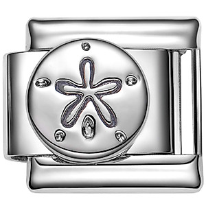 STYLYSH CHARMS SAND DOLLAR SEA BISCUIT BEACH Enamel Italian 9mm Link OC153 Fits Traditional Classic