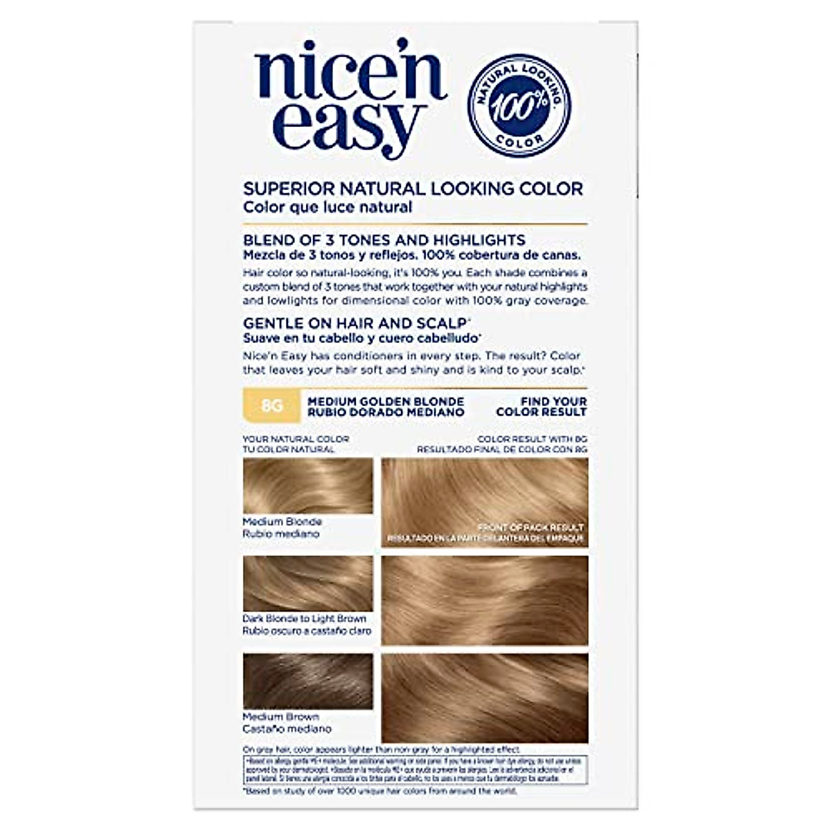 Clairol Nice'n Easy Permanent Hair Dye, 8G Medium Golden Blonde Hair Color, Pack of 1