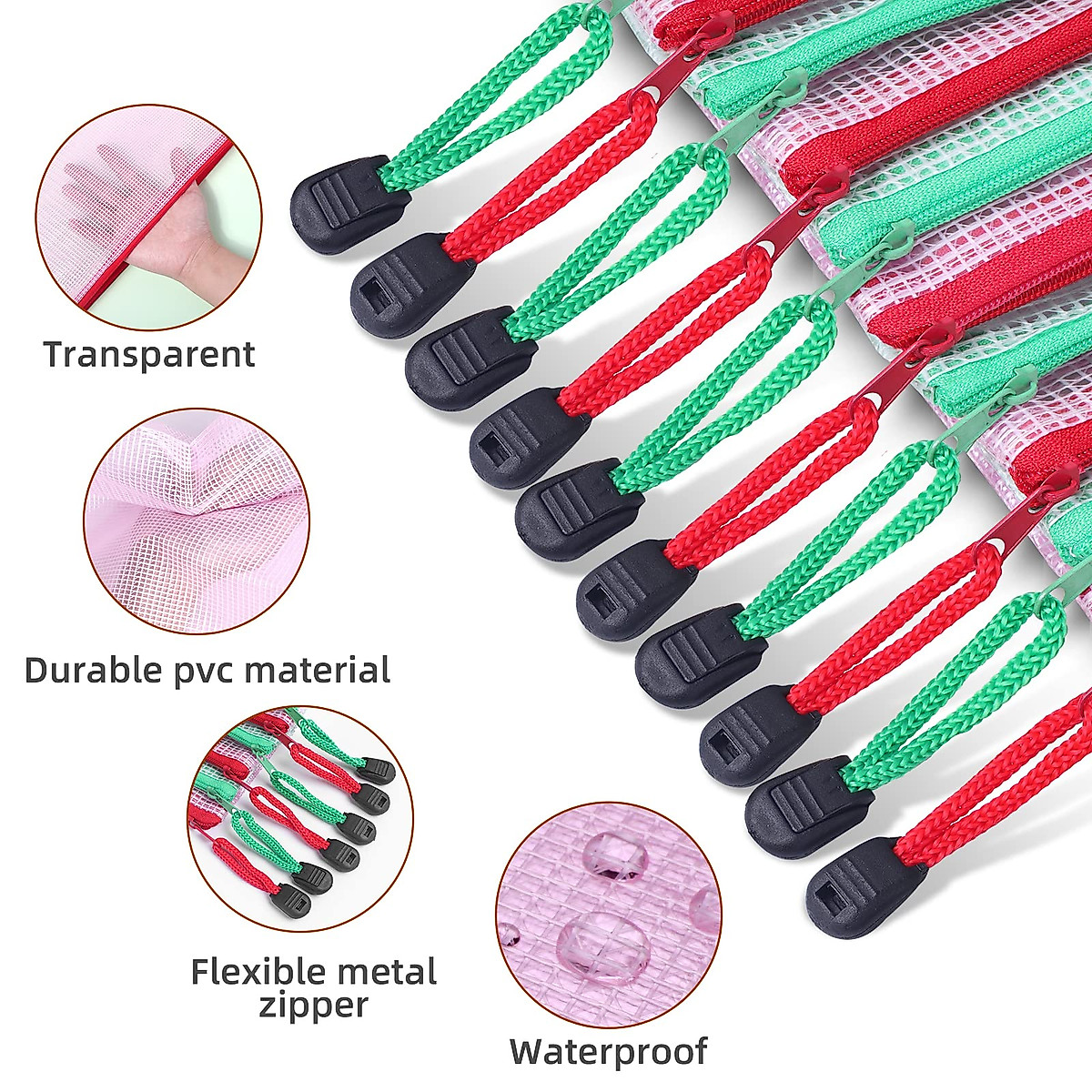 Yclin 16pcs 8 Sizes Mesh Zipper Pouch,Waterproof Zipper Bags,for Board Games Toys Storage, 8 Sizes Waterproof Plastic Document Pouch,for Travel Accessories, Documents Cosmetics School Office Supplies