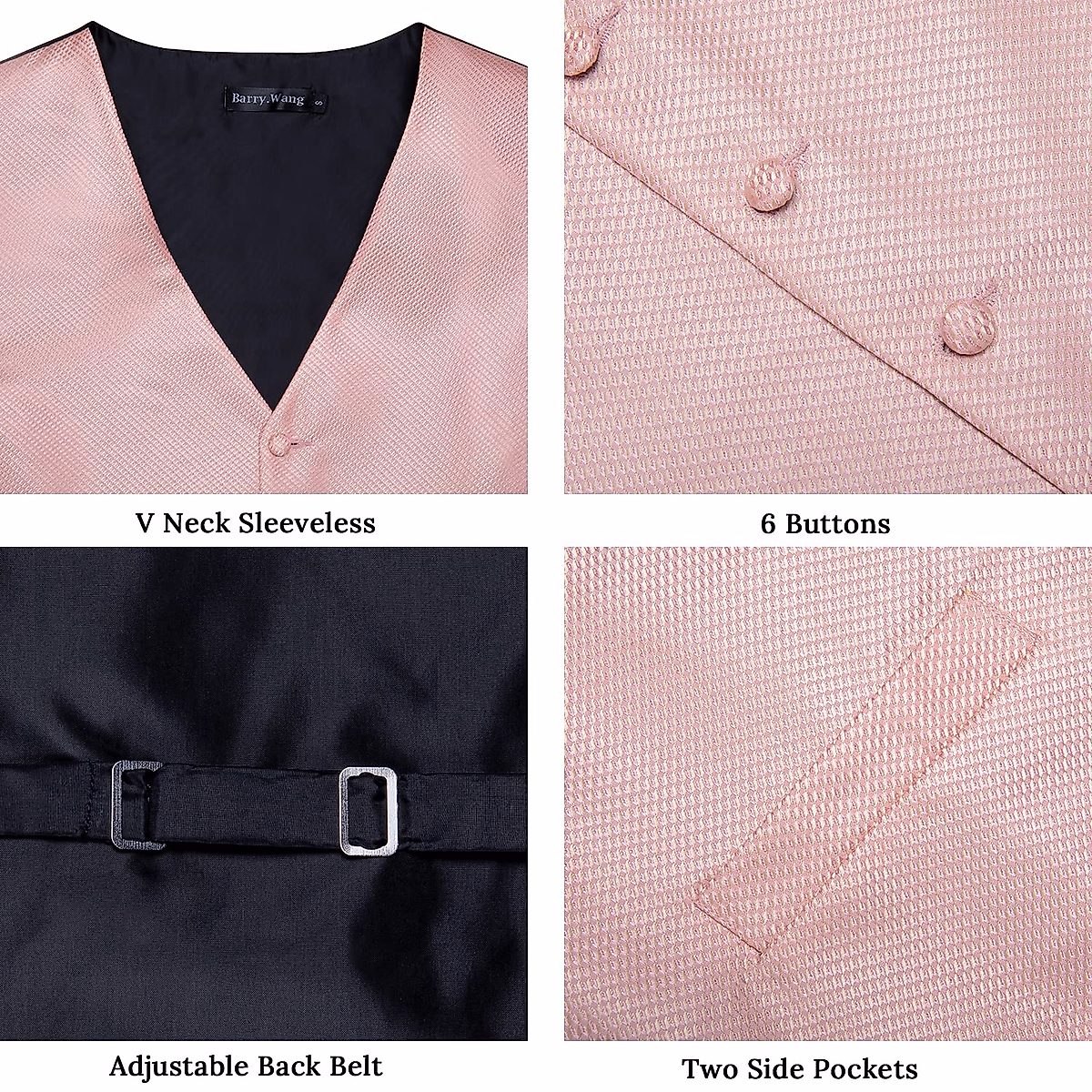 DiBanGu Blush Pink Vest and Tie Set for Men Rose Gold Suit Vest Formal Business Dress Vest Wedding Waistcoat