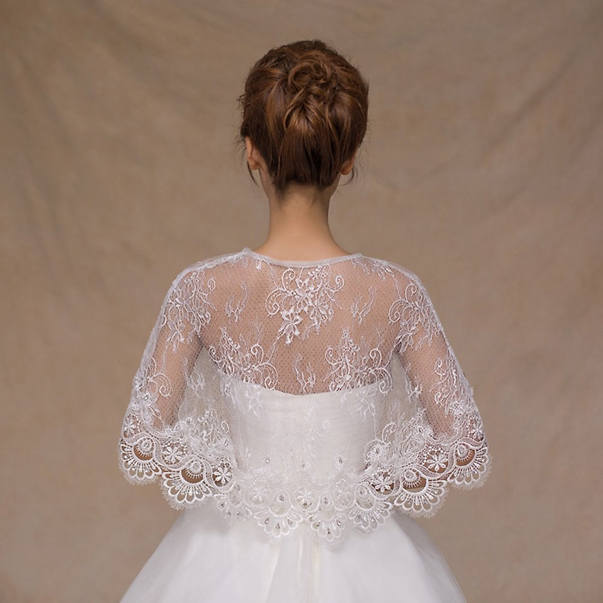 Vivivalue Lace Bride Cape Capelet Wrap Shrug Shawls Stole Boleros Rhinestone Wedding