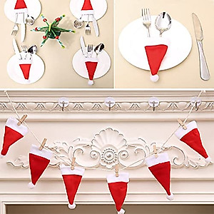 nanaxagly Christmas Santa Hats Silverware Holders Xmas Tableware Fork Spoon Knife Storage Bag - Xmas Party Dinner Table Dinnerware Decorations Supplies, 10PCS Mini Santa Hats