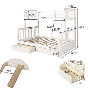 Twin-Over-Full Bunk Bed with 2 Drawers, Twin Bunk Bed with Ladders, Bunk Bed for Kids, Teens Bedroom, Guest Room Furniture