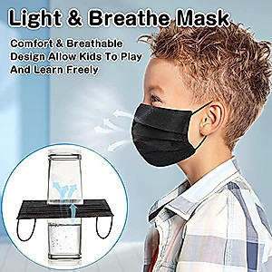 XDX Kids Mask Individually Wrapped, Kids Black Disposable Face Mask for Boys and Girls, 3 Ply - 5.7" x 3.7" Children's Size – for Childcare, School, Daily Use (50 PCS)