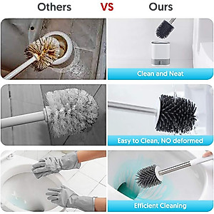 Toilet Brush and Holder Set, Bathroom Toilet Bowl Brush and Caddy Cleaner Anti Slip with Sturdy Soft Silicone Bristle Removable Water Drawer Quick Drying (White)