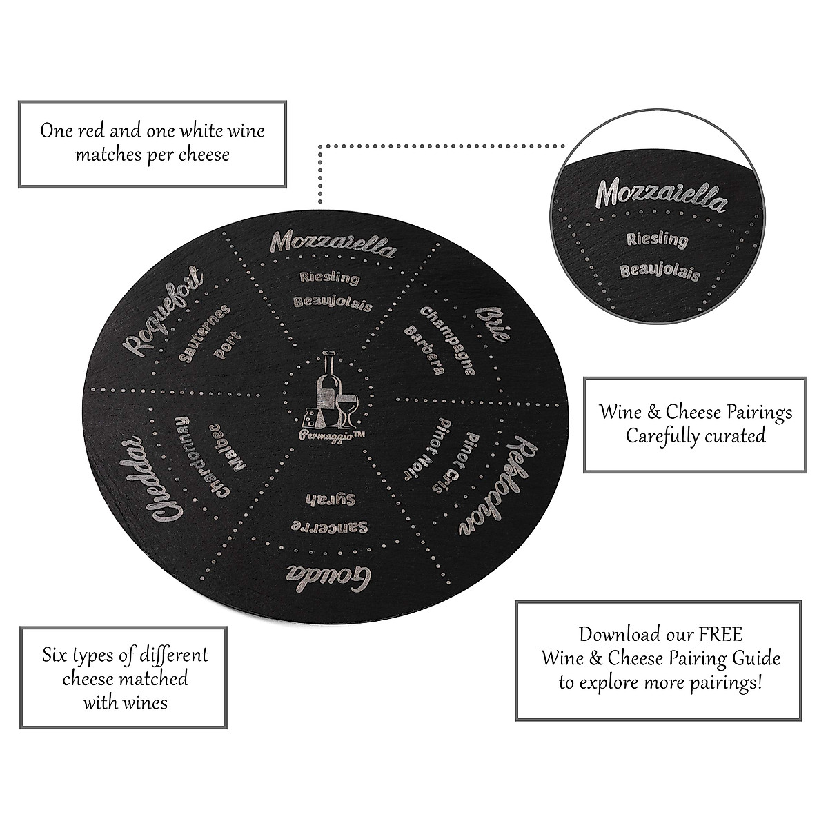 Permaggio 3 Knives and 11.7-inch Wine Pairing Cheese Board Set, Space Gray