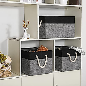 ACECHA Fabric Storage Bins for Organizing, 3 Pack Large Closet Storage Bins with Dual Handles for Home Storage Shelves, Toys, Clothes (Black Gray)