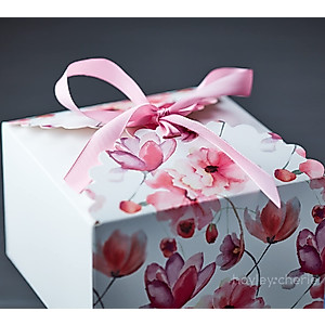 Hayley Cherie - Square Gift Treat Boxes with Ribbons (20 Pack) - 5.8 x 5.8 x 3.7 inches - Thick 400gsm Card - For 20 Count (Pack of 1)