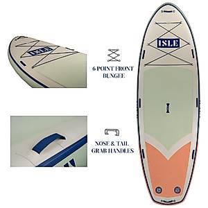 ISLE Megalodon Inflatable Stand Up Paddle Board & iSUP Bundle Accessory Pack - Up to 1,050 lbs Capacity — Durable, Lightweight, Stable — 12' L x 45" W x 8" OR 15' L x 56" W x 8" (Seafoam/Peach, 15')