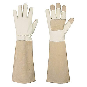 HANDLANDY Rose Pruning Gloves for Men & Women, Long Thorn Proof Gardening Gloves, Breathable Pigskin Leather Gauntlet, Best Garden Gifts & Tools for Gardener