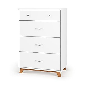 Child Craft SOHO 4 Drawer Mid-Century Modern Chest, Anti-Tip Kit, Extra-Large Storage for Baby Nursery, Kid’s Room (White/Natural)