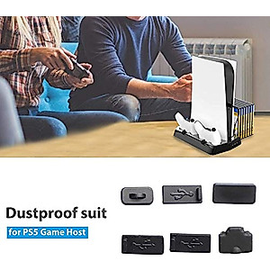 PS5 Silicone Dust Plugs Set,USB HDMI Interface Anti-dust Cover Dustproof Plug for Playstation 5 Console Accessories-6Pcs(Black)