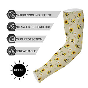 GuoChe Arm Sleeves for Women Gardening Sleeves Sun UV Cooling Sleeve with Thumb Hole Bee Sunflower Flower