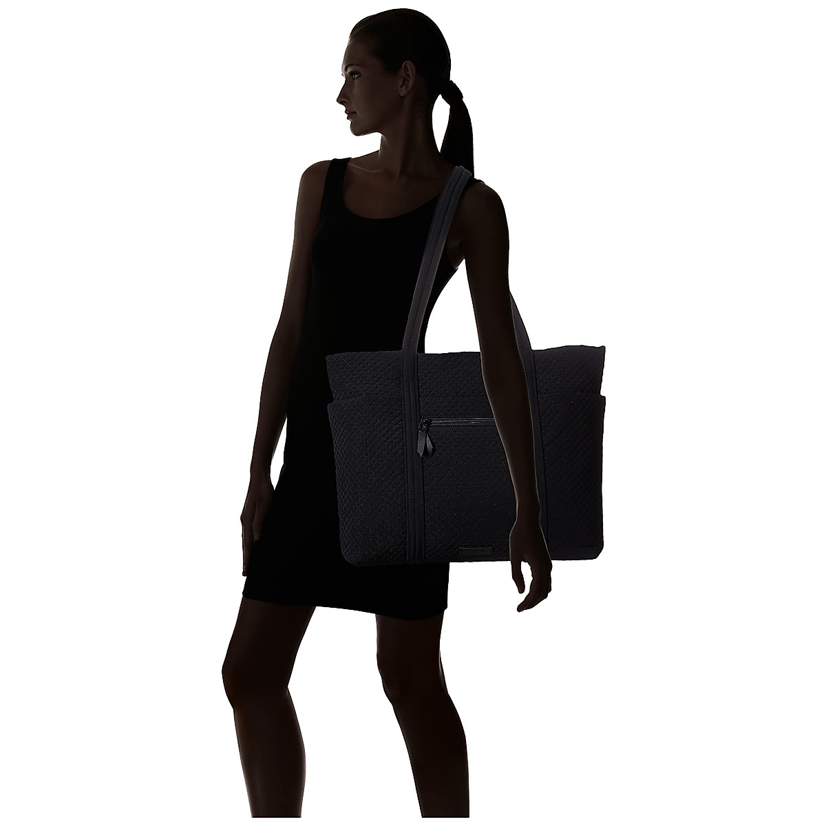 Vera Bradley womens Microfiber Deluxe Vera Tote Handbag, Black, One Size US