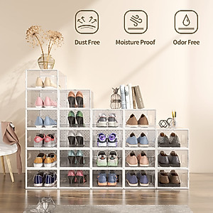 GTMOON Large Shoe Storage Boxes, 12 Pack Shoe Boxes Clear Plastic Stackable, Shoe Organizer Box for Closet, Stackable Sneaker Containers Case Bins with Lids, Great Alternative to Shoe Racks, White