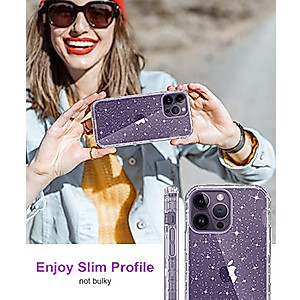 Hython Case for iPhone 14 Pro Max Case Glitter, Cute Clear Glitter Bling Sparkle Cover, [Military Grade Protection] Hybrid Heavy Duty Rugged Hard PC Bumper Shockproof Soft TPU Protective Phone Cases