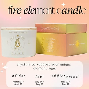 Healing Crystal Candle, 12oz - 3 Wick Aries, Leo, Sagittarius Zodiac Candles with Crystals Inside. Zodiac Gifts for Women, Real Crystals and Healing Stones Manifestation Candle, Meditation Candle