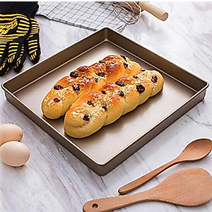 Nonstick Square Baking Pan, 11x11 Inch Carbon Steel Cake Baking Sheet, Cookies Bakeware for Oven Baking Gold
