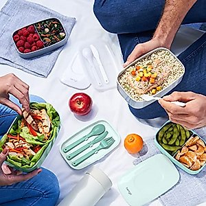 Bentgo Classic - All-in-One Stackable Bento Lunch Box Container - Modern Bento-Style Design Includes 2 Stackable Containers, Built-in Plastic Utensil Set, and Nylon Sealing Strap (Gray)