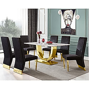 AZhome Dining Chairs Black Velvet Kitchen Dining Room Chair Contemporary Upholstered Chairs with Gold Legs Set of 4