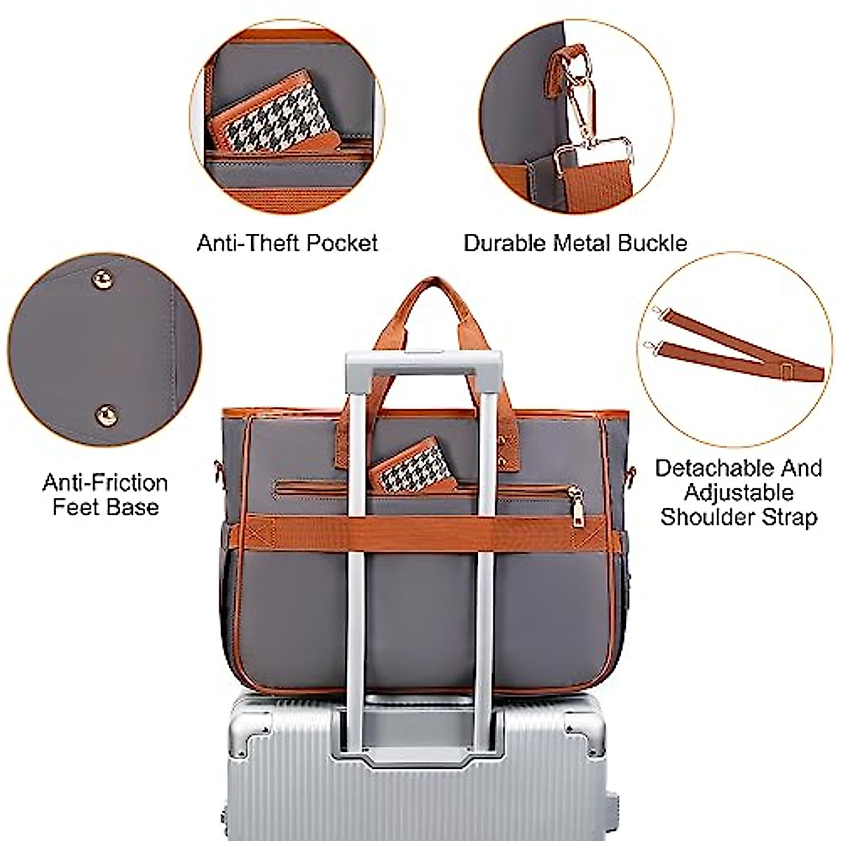 InduSKY Tote Bag for Women, Work Tote Bag for Women Teacher Nurse, 15.6 Inch Laptop Tote Bags Casual Handbag Shoulder Bag with Portable Clutch Purse for Travel Work