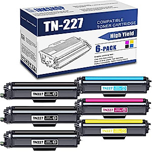 TN227 Compatible TN-227BK TN-227C TN-227Y TN-227M High Yield Toner Cartridge Replacement for Brother TN-227 MFC-L3770CDW MFC-L3710CW HL-3210CW DCP-L3510CDW Toner.(3BK+1C+1Y+1M)