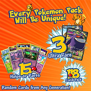 Ultra Rare PKMN Cards Mega Pack - 10 Holo, 5 Rare, 3 Ultra Rare, 100 Assorted Cards with Deck Box - No Duplicates - Special Edition | Surprise Your Friends & Boost Your Trading Skills - 118 Pack