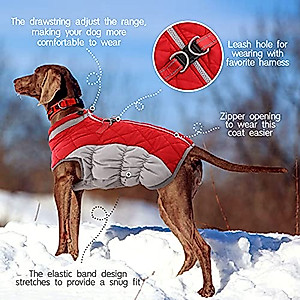 FUAMEY Dog Coat,Warm Dog Jacket Winter Coat Paded Dog Fleece Vest Reflective Dog Cold Weather Coats with Built in Harness Waterproof Windproof Dog Snow Jacket Clothes with Zipper Red Small