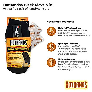 Hothands Large/Extra Large Fleece Glove Mitts, Black, Large/x-Large (MB2)